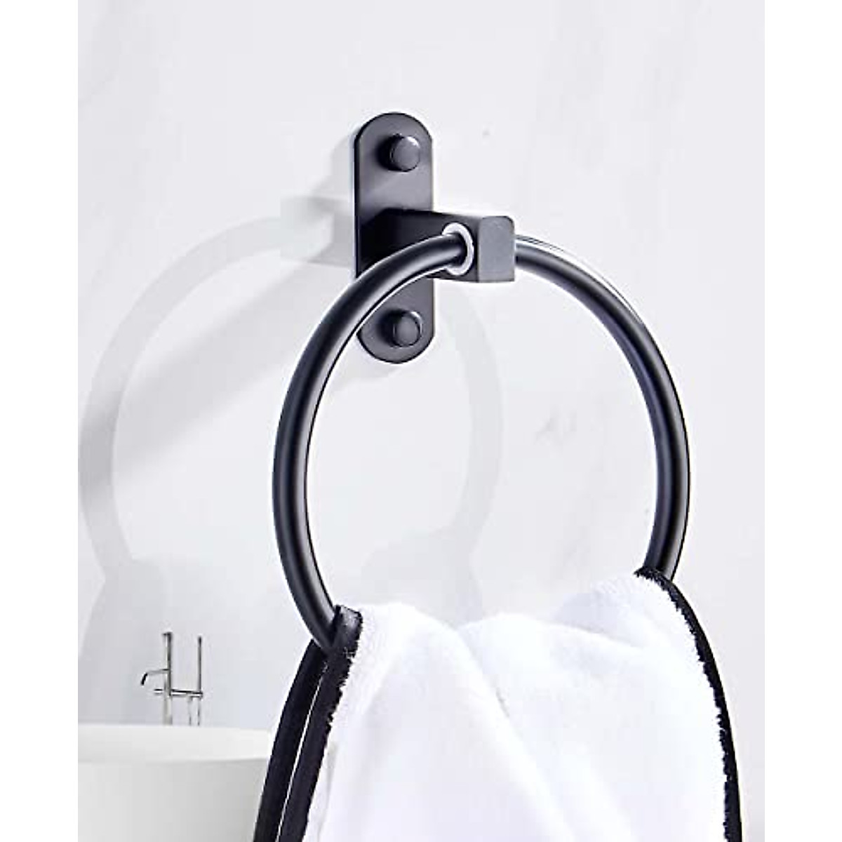 VEMMIO Towel Ring Black Hand Towel Rings Holder Aluminum Round Bar Washroom Wall Mounted Bath Hanger Rack Shelf Bathroom Accessories