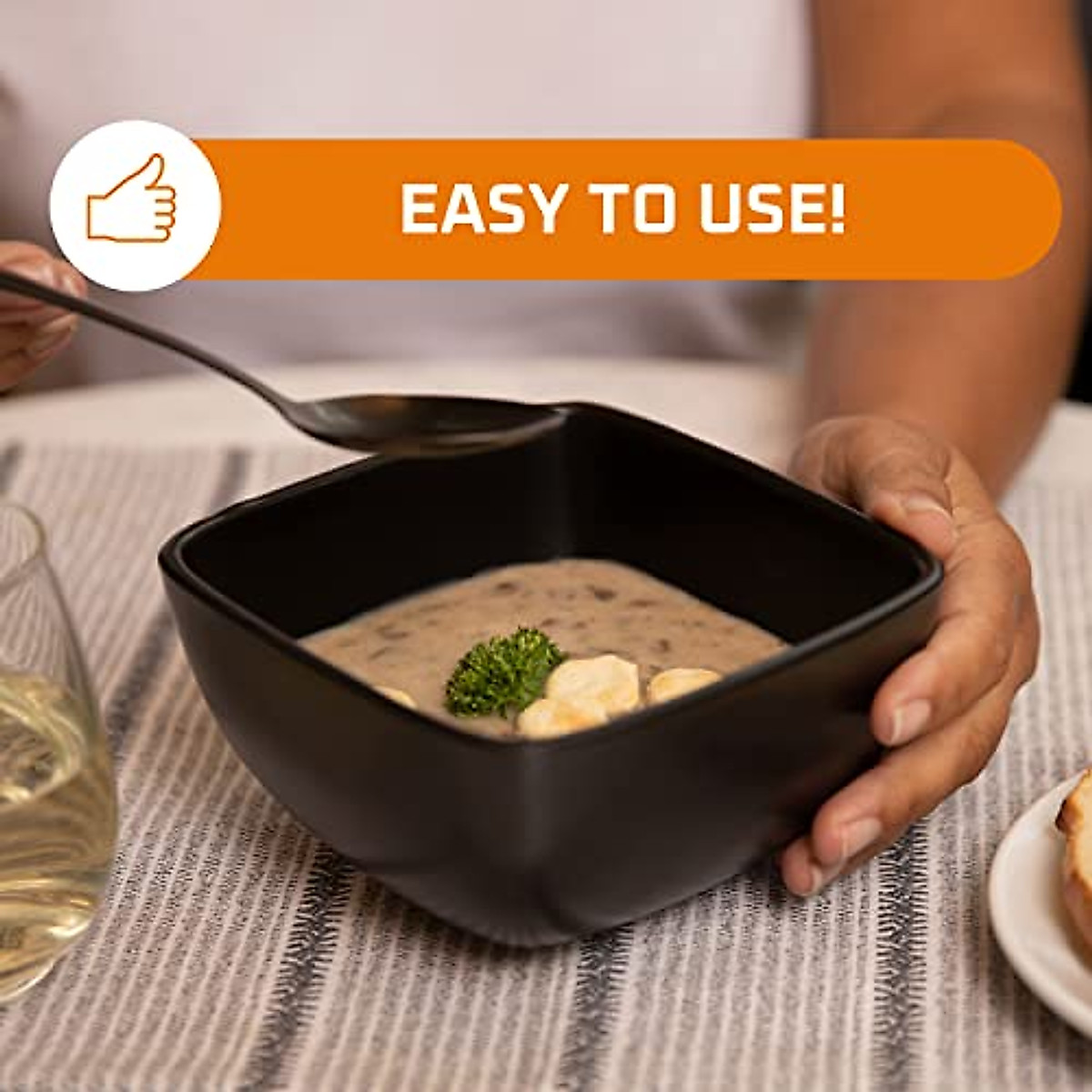 Bruntmor 26 Oz Black Porcelin Ceramic Square Soup Bowls with Handles, Soup Crocks Set of 6, Large Black Soup Bowls For Kitchen, Side Dish, Soup, Cereal,ice ice cream and Salad, Perfect for Christmas