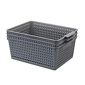 Sandmovie Large Platic Storage Baskets, Organizer Bin, 3-Pack, G