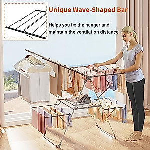 Bigzzia Clothes Drying Rack, 2-Level Laundry Drying Rack Collapsible, Free-Standing 56-inch Large Drying Rack, Height-Adjustable Wings, Stainless Steel Drying Rack Clothing Foldable for Indoor Outdoor