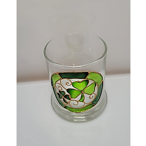 Green Shamrock Four Leaf Clover Hand Painted Stained Glass Candle Holder St Patrick's Day Decor