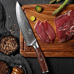 KEILLEE Premium 8-Inch Damascus Steel Chef Knife with Anti-Stick VG10 Blade and Ergonomic Handle