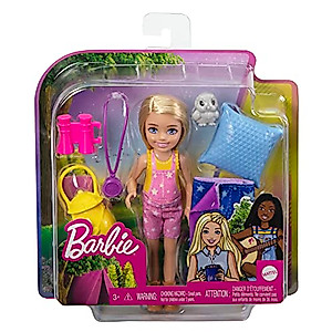 Barbie It Takes Two Doll & Accessories, Camping Playset with Owl, Sleeping Bag & Accessories, Blonde Chelsea Small Doll