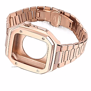 LKDJNC Metal Armor Bracelet for Apple Watch 8 7 Band 45mm 44mm Case Stainless Steel Strap for iWatch Series 4/5/6/SE Watchbands (Color : Rose Gold, Size : 45mm For 8/7)