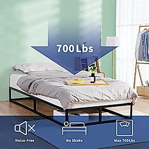 Olee Sleep 9 Inch Modern Metal Platform Bed Frame Steel Slats Mattress Foundation No Box Spring Needed, Full, Black