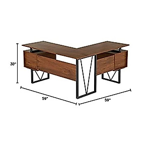 Techni Mobili Reversible L-Shape Computer Drawers and File Cabinet Home Office Desk, 59 x 57.75 x 30, Brown, Grey