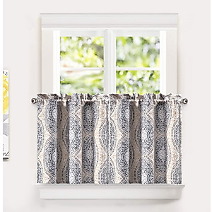 DriftAway Adrianne Thermal and Room Darkening Kitchen Tier Window Treatment Set of 2 Each 30 Inch by 24 Inch Plus 2 Inch Header Beige and Gray