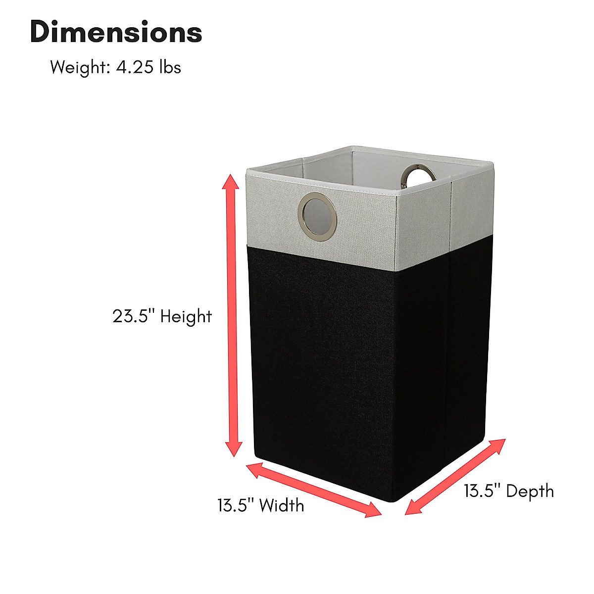 BirdRock Home Folding Cloth Laundry Hamper with Handles - Dirty Clothes Sorter - Easy Storage – Collapsible Bin – Home Organization – Black and White