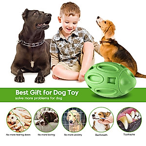 ZHAN Multifunctional Durable Natural Rubber Dog Training Ball Toy Squeaky Chew Interactive Teeth Cleaning Rugby Toy Pet Exercise Game Ball for Medium and Large Dogs (Green)