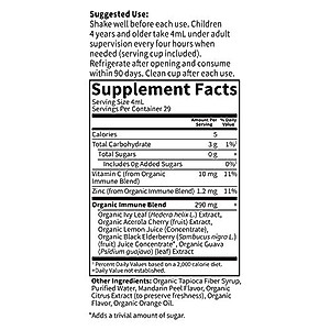 Garden of Life Elderberry Zinc Immune Support for Kids, mykind Organics Kids Cough & Mucus Immune Syrup with Ivy Leaf, Vitamin C and Echinacea for Children, Alcohol Free, No Added Sugars, 3.92 fl oz