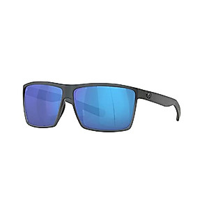 Costa Del Mar Men's Rincon Fishing and Watersports Polarized Rectangular Sunglasses, Matte Smoke Crystal/Grey Blue Mirrored Polarized-580G, 63 mm