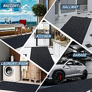 LITA Customized Size Hallway Runner Rug with Rubber Backing, Backed Non-Slip Waterproof, Washable Outdoor Indoor Carpet for Floor, Entryway, Kitchen, Laundry, Balcony, Garage, Gray Triangle, 2' x 12'