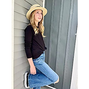 Lanzom Sun Hats for Women Wide Brim Straw Boater Hat Foldable Packable Beach Hat for Summer (Z-Khaki, Medium)