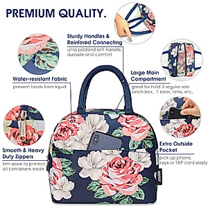 Lunch Bag Reusable Cooler Bag Lunch Box Containers Insulated Lunchbox Tote Bag Water-resistant Leakproof Womens Mens Office Work Hiking Picnic Fishing (Blue Peony with Upgrade Insulated Lining)