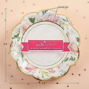 Kate Aspen Pink Floral 7 in. Decorative Premium Paper Plates (350 GSM weight -Set of 16) - Perfect for Bridal Showers and Weddings,