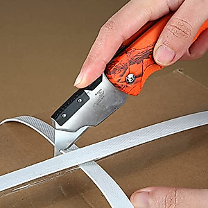 Utility Knife Set 2PK, Olympia Tools Folding Cutter, Quick Change mechanism SK5 Blade, Aluminum and Rubber Durable Handle with Metal Belt Clip, Orange CAMO Cutter