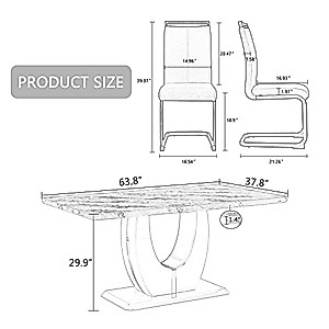 hohoedc 63" Morden Faux Marble Dining Room Table Set,Big Kitchen Dining Table for 6-8 with MDF Base,7 Piece Rectangle Dining Table Set &6 Pu Leather Upholstered Chairs Ideal