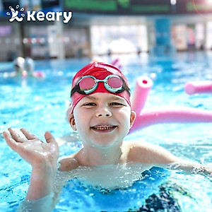 Keary 2 Pack Kids Swim Goggles Swimming Goggles for Toddler Children Girls Boys Youth, Anti-Fog Waterproof Anti-UV Clear Vision Mirror Flat Lens Water Pool Goggles with 3 Nose Piece, Pink Kids Goggles