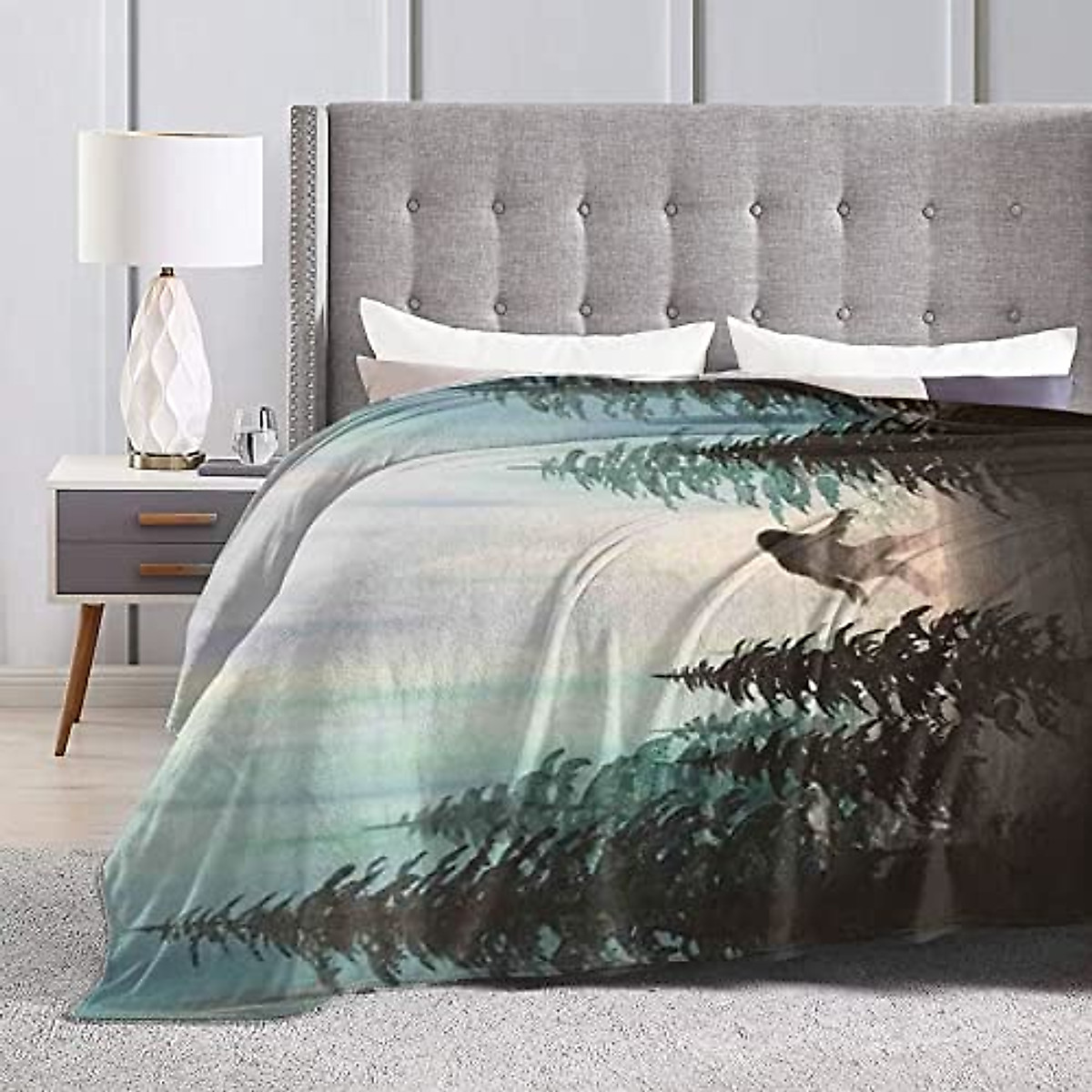 Hide and Seek Bigfoot Flannel Fleece Boho Throw Blanket Super Soft Cozy Warm Plush Bedding for Adults Kids Lightweight Blankets for Couch Sofa Bed 80"X60"
