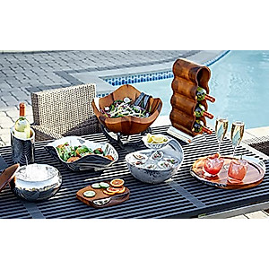 Nambe - Serveware Collection - Canu Chip N Dip Server with Dip Bowl - Measures at 22" x 5.5" - Made with Acacia Wood and Nambe Alloy - Designed by Scott Henderson