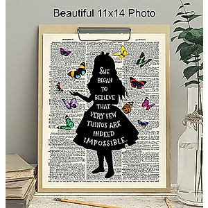 Alice in Wonderland Butterfly Wall Art 11x14 - Home Office, Girl, Kids Room Decor - Positive Quotes Wall Decor - Cheshire Cat, Mad Hatter - Lewis Carroll Quote Poster with Alice in Wonderland Decor