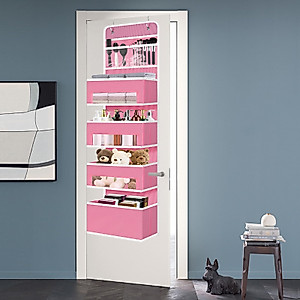 HAKACC Door Hanging Organizer Nursery Closet Cabinet Baby Storage，Upgrade Hanging Storage with Clear Window with 4 Large Pockets and 2 Small PVC Pockets for Cosmetics,Toys and Sundries,Pink