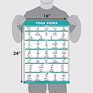 QuickFit Yoga Position Exercise Poster - Yoga Asana Poses Chart - Laminated, 18" x 27"