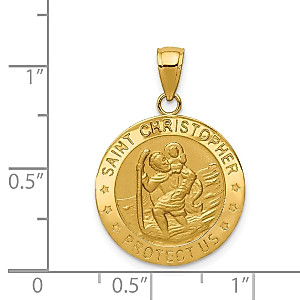 IceCarats 14K Yellow Gold Saint Christopher Medal Patron of Travelers Athletes Protection Necklace Christian Religious Pendant Faith Charm 28mm x 19mm Only