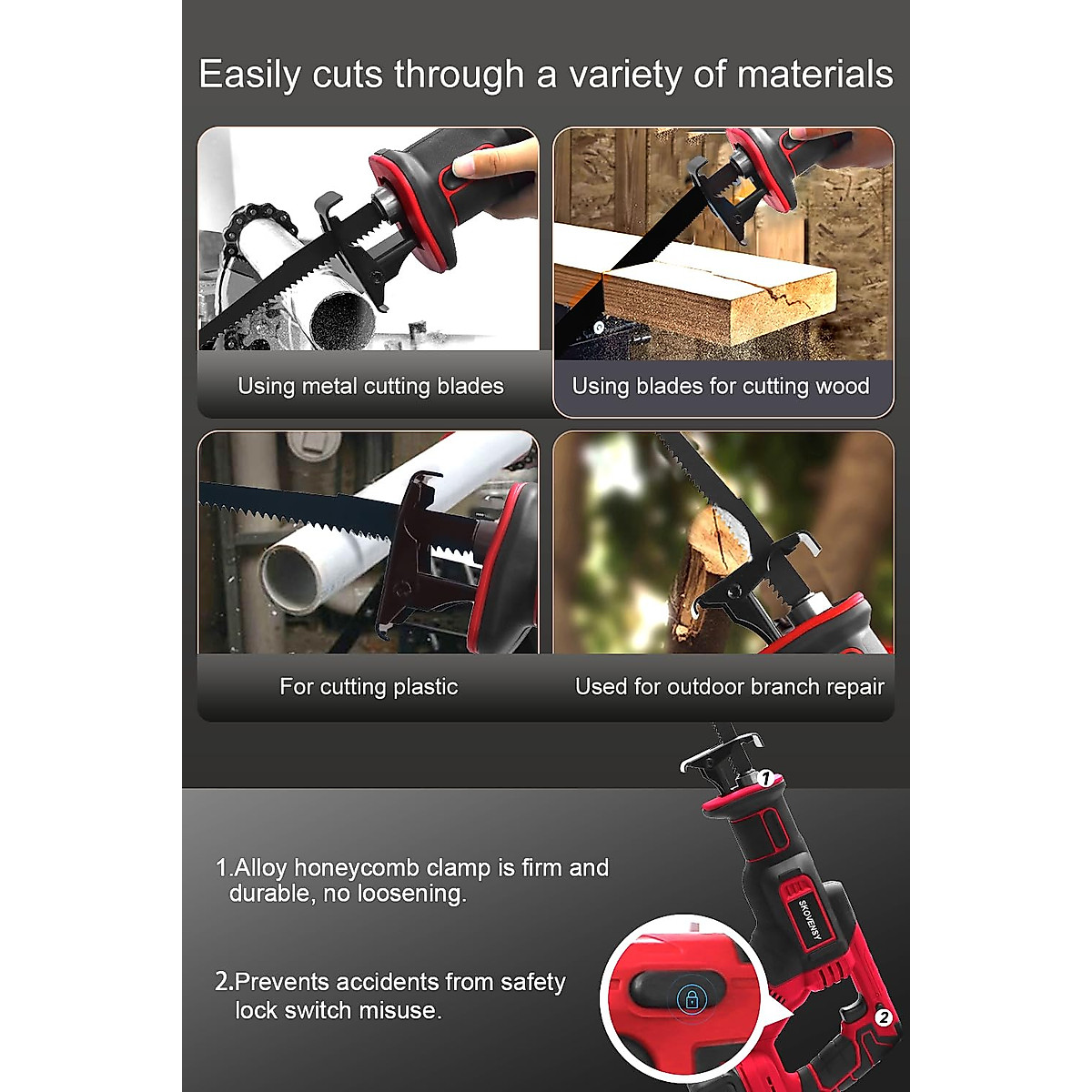 Cordless Reciprocating Saw, 2 x 4.0Ah Battery,Cordless Variable Speed, Saw Blades Kit for Wood/Metal/PVC Cutting RED