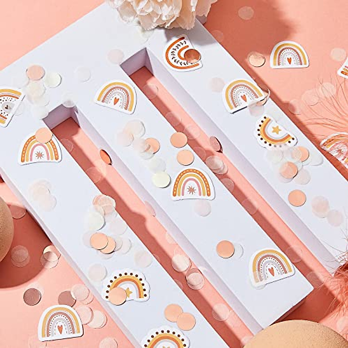 300 Pcs Rainbow Paper Confetti Rainbow Confetti Table Decorations with 1000 Pcs Round Tissue Paper Table Confetti Dots Rose Gold Confetti for Tables Gift Boxes, Birthday Baby Shower Wedding Decor