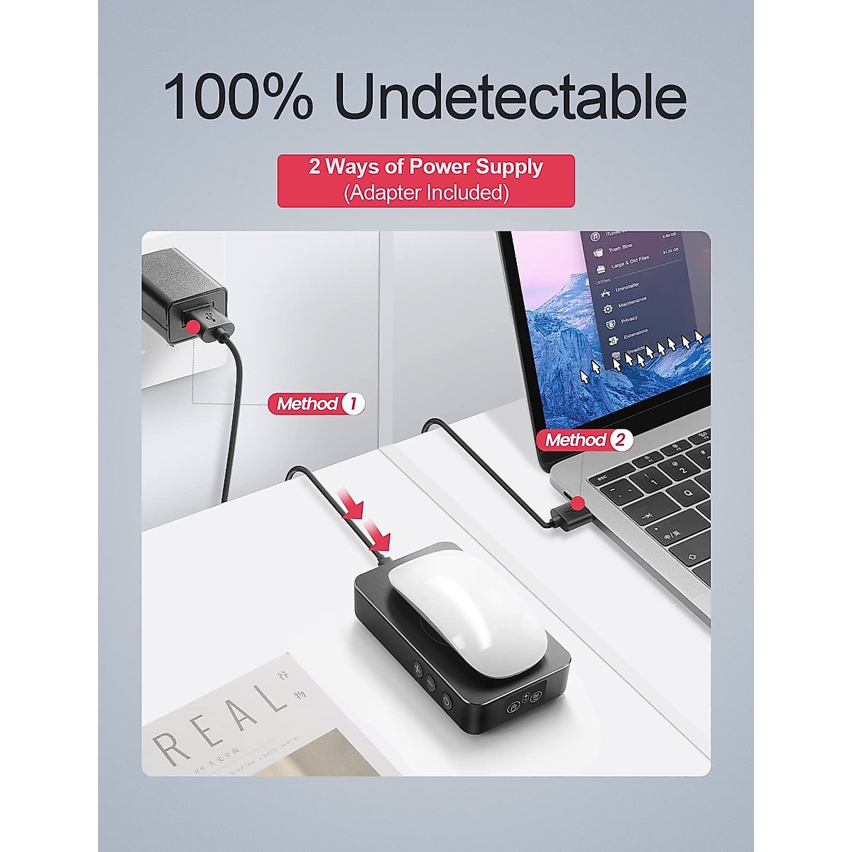 【Screen Display & Interval Timer】ENUSUNG Nice Mouse Mover, Undetectable Mechanical Mouse Jiggler, With ON/OFF Switch and Adjustable Timer(between 5-60s), Silent Automatic Mouse Shaker, Keeps PC Active