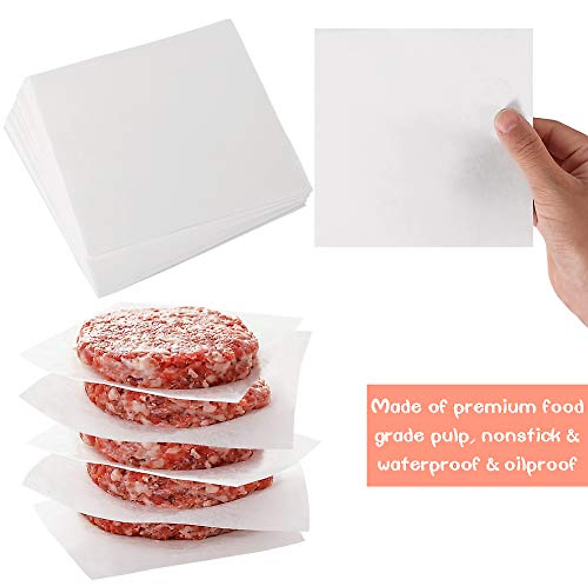 Square Patty Paper 5.5x5.5 Inch, Set of 300, Non Stick Patty Paper Sheets for Burger Press, Patty Serperate and Cake Baking,Freezing and Caramel Candy Wrappers