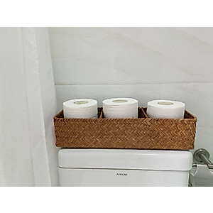 Seagrass Tank Basket for Toilet Paper 3 Sections Woven Storage Basket with Large Compartment Natural (16.5inch x 5.5inch x 3.5inch)