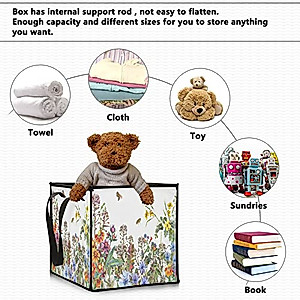 Kigai Flowers and Animals Cube Storage Bins, 13x13x13inch Collapsible Fabric Storage Cubes Organizer with Handles Decorative Storage Baskets for Home, Shelf, Closet