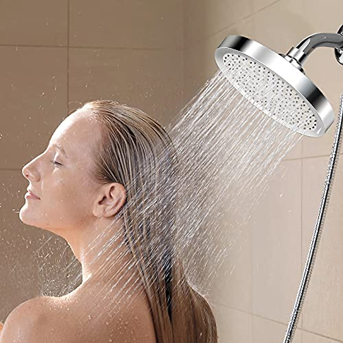 BANSA ROSE Shower Head, High Pressure Shower Heads Chrome Plated Exterior with Adjustable Ball Joint Rain Shower Head for Bathroom Luxury Shower-6 Inch(2.5 GPM)