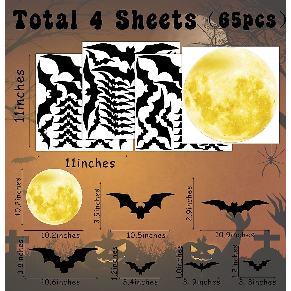 Halloween Moon Wall Decal Halloween Bat Wall Stickers Vinyl Bat Wall Decals Removable Halloween Wall Sticker Halloween Bats Wall Decals Party Decorations