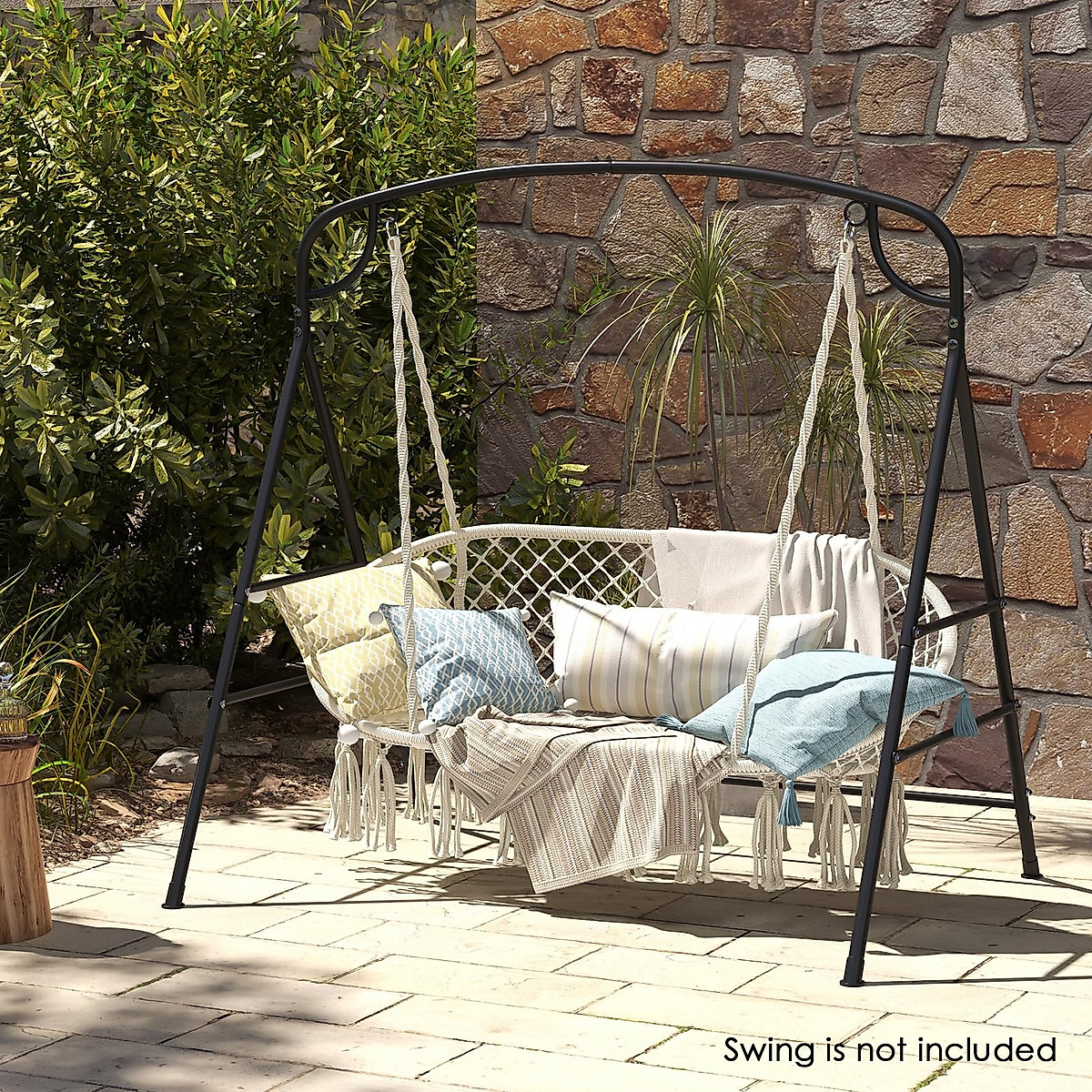 HAPPYGRILL Outdoor Swing Frame Heavy-Duty Metal Porch Swing Stand with Side Bars & 2 Rings, 660 lbs Weight Capacity, A-Frame Swing Frame for Garden, Backyard, Balcony