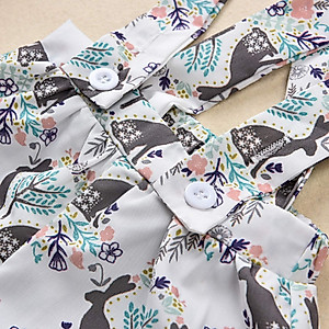 Aalizzwell Baby Girl Easter Outfit, Toddler Bunny Shirt Suspender Headband Boutique Clothing (Gray, 4T)