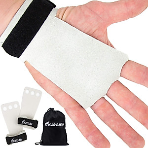 KAYANA 3 Hole Leather Gymnastics Hand Grips - Palm Protection and Wrist Support for Cross Training, Kettlebells, Pull ups, Weightlifting, Chin ups, Workout, & Exercise