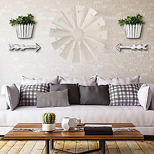 Glitzhome 22" Farmhouse Galvanized Windmill Wall Sculpture Home Decor Rustic Metal Rustic Wall Art Decoration, Silver