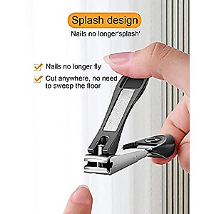 Splash-proof nail clippers and Toenail Clippers Set,Sharp Sturdy Fingernail, detachable, washable, suitable for the elderly, adults, Set of 2 of nail clippers (Black)