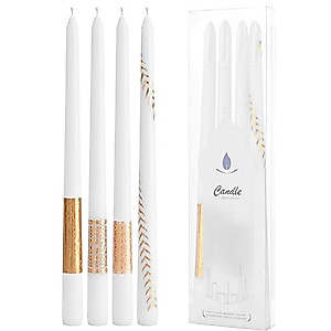 Viyffo 12 Inch White Taper Candles with Gold Leaf, Dripless Tapered Candle Up to 9 Hour+ Burning Time, Unscented and Smokeless Handmade Gift for Events, Dinner, Home Decor, Christmas, Advent