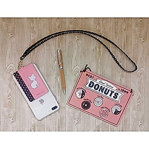Tainada Stick On Adhesive PU Leather Animal Silhouette Wallet Cash ID Credit Card Holder with Detachable Neck Lanyard Compatible with Most Smartphones + One Cord Wrapper (Pink Cat)