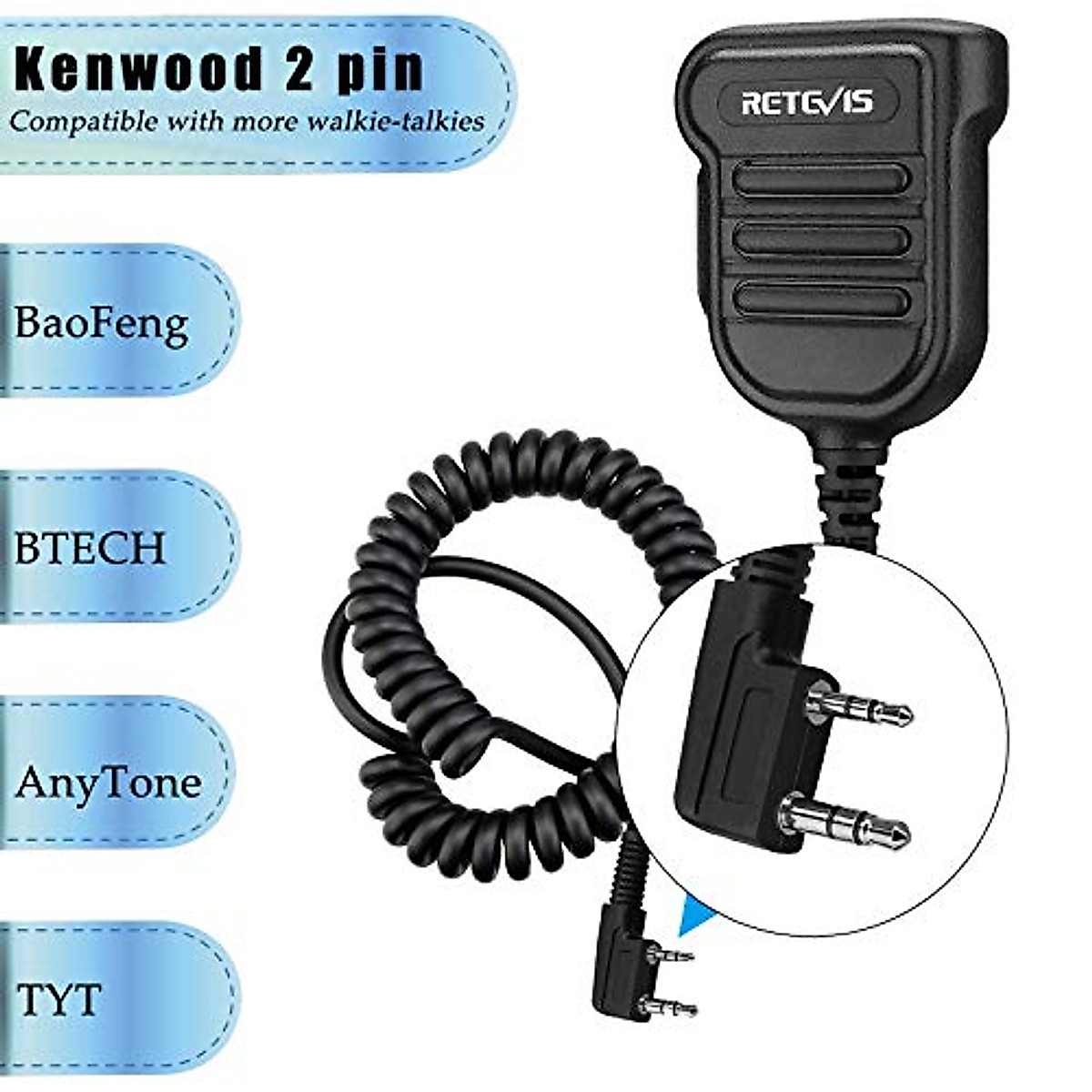 Retevis RT86 RT85 Walkie Talkie Speaker Microphone,IP54 Waterproof Radio Mic with 3.5mm Audio Jack Compatible with Baofeng UV-5R BF-F8HP Retevis RT22 RT21 RT68 RT81 RT3S RT5R RB75 2 Way Radio(1 Pack)