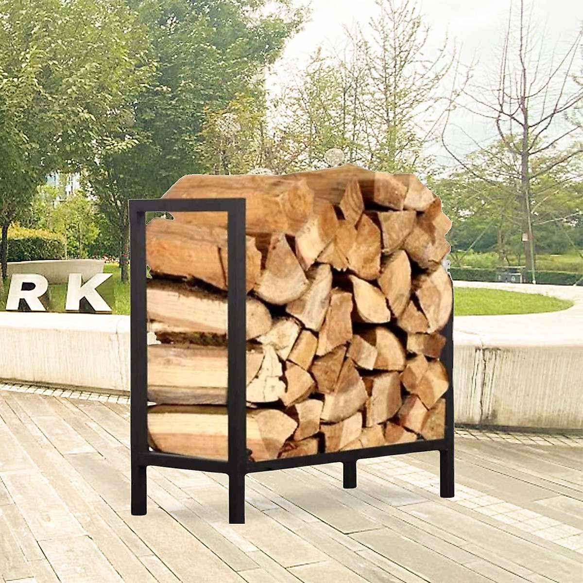 Gtouse Firewood Rack Holder 2ft Outdoor Firewood Storage Log Rack Holder Indoor Fire Wood Stand for Home Fireplace Decoration Patio Deck (24 inch)