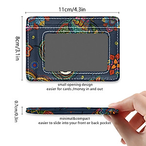 Linomo Thin leather Card Holder and Money Clip Ethnic Owl Flower Wallet RFID Blocking for Men & Women
