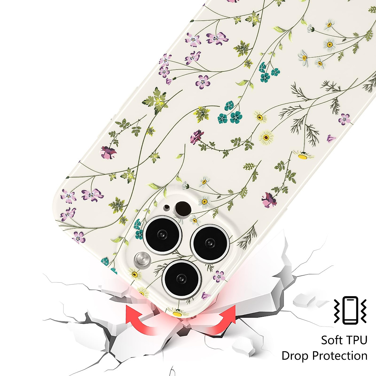 RALEAVO Floral Case for iPhone 14 Pro Max, Flower Branch Pattern Design Cute Cover Case for Girls Women Slim Thin Soft Silicone Shockproof Anti-Slip Phone Case for iPhone 14 Pro Max (6.7"),Beige