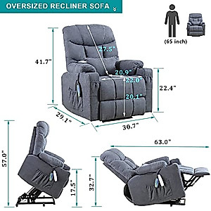 OBBOLLY Power Lift Recliner Chair for Elderly Massage with Heat, Linen Fabric Lazy Sofa with Cup Holders, USB, Side Pockets for Living Room