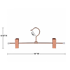 HUMIA 14 Inch Rose Copper Gold Metal Pants Skirts Hangers 12 Pack, Sturdy for Slacks Trousers with 2 Adjustable Non Slip Clips and Swivel Hook (Rose Copper, 12)