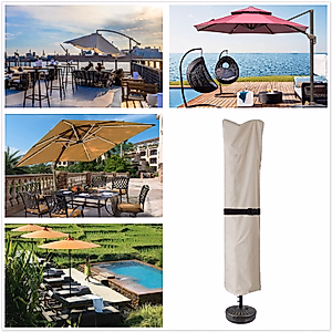 CoverFml Patio Umbrella Cover - 420D Waterproof Outdoor Umbrella Cover - Fits 7-10Ft Market Parasol, 15Ft Double Sided Umbrella - Beige